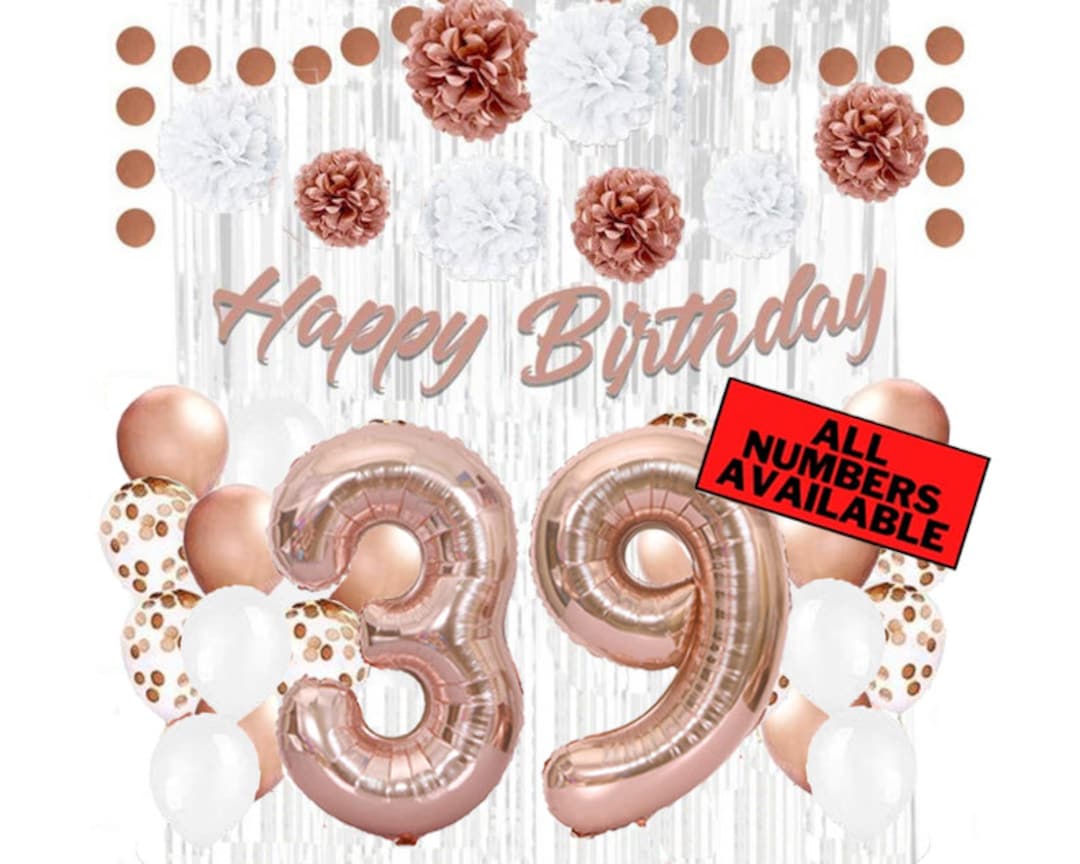 Rose Gold 39th Birthday Decorations for Women - 40" Number Balloons ...