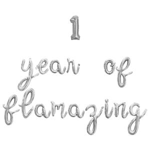 1 YEAR OF FLAMAZING Cursive Letter Balloon Banner - Gold, Rose Gold ...