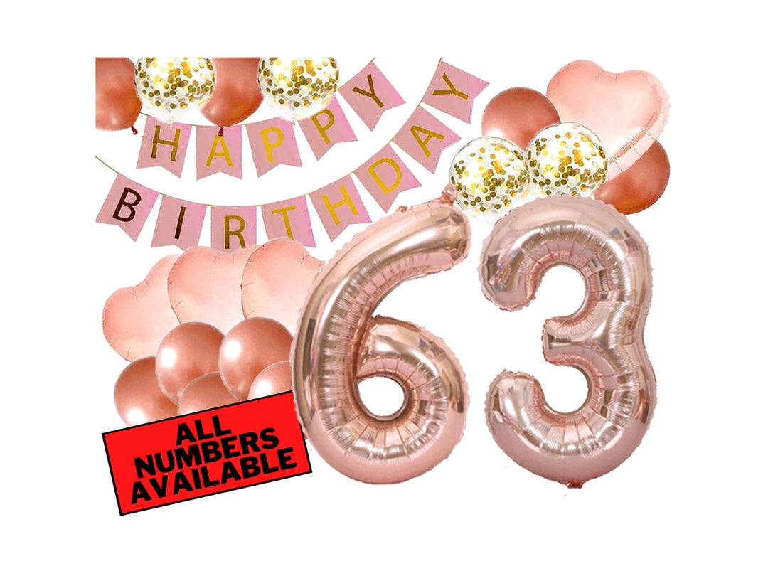 63rd Birthday Decorations for Her - Pink and Rose Gold - 63rd Birthday ...