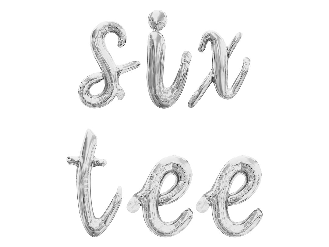 SIX TEE Cursive Letter Balloon Banner - Gold, Rose Gold & Silver - 60th ...