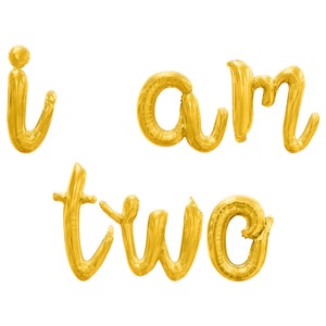 I AM TWO Cursive Letter Balloon Banner - Gold, Rose Gold & Silver - 2nd ...