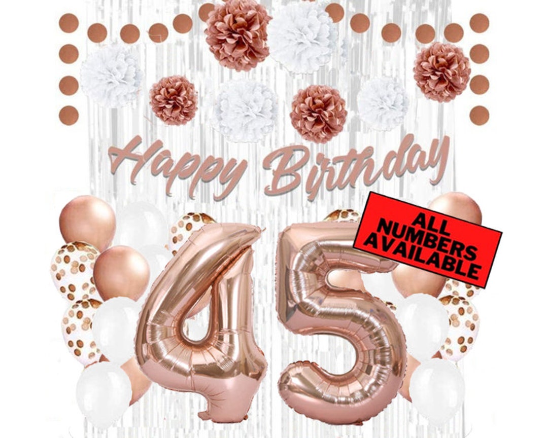 Rose Gold 45th Birthday Decorations for Women - 40" Number Balloons ...