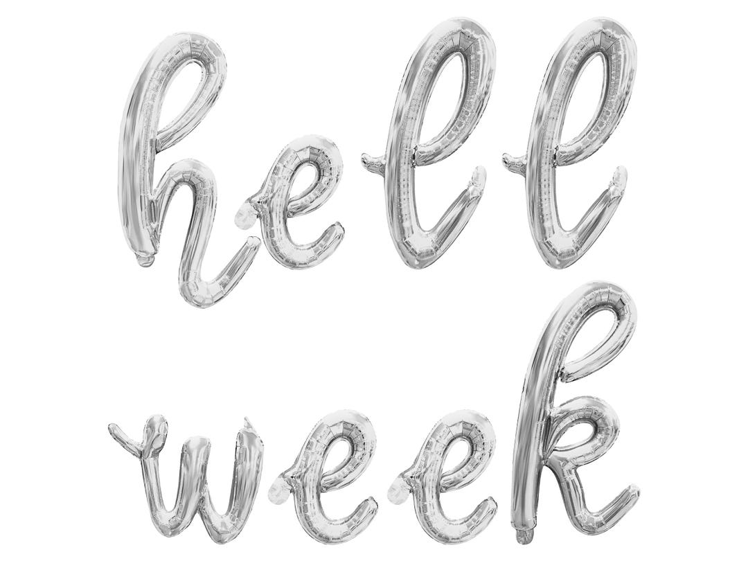 HELL WEEK Cursive Script Letter Balloon Banner - Gold, Rose Gold ...