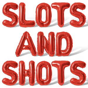 SLOTS AND SHOTS Letter Balloon Banner - 10 Color Options - Bachelor ...