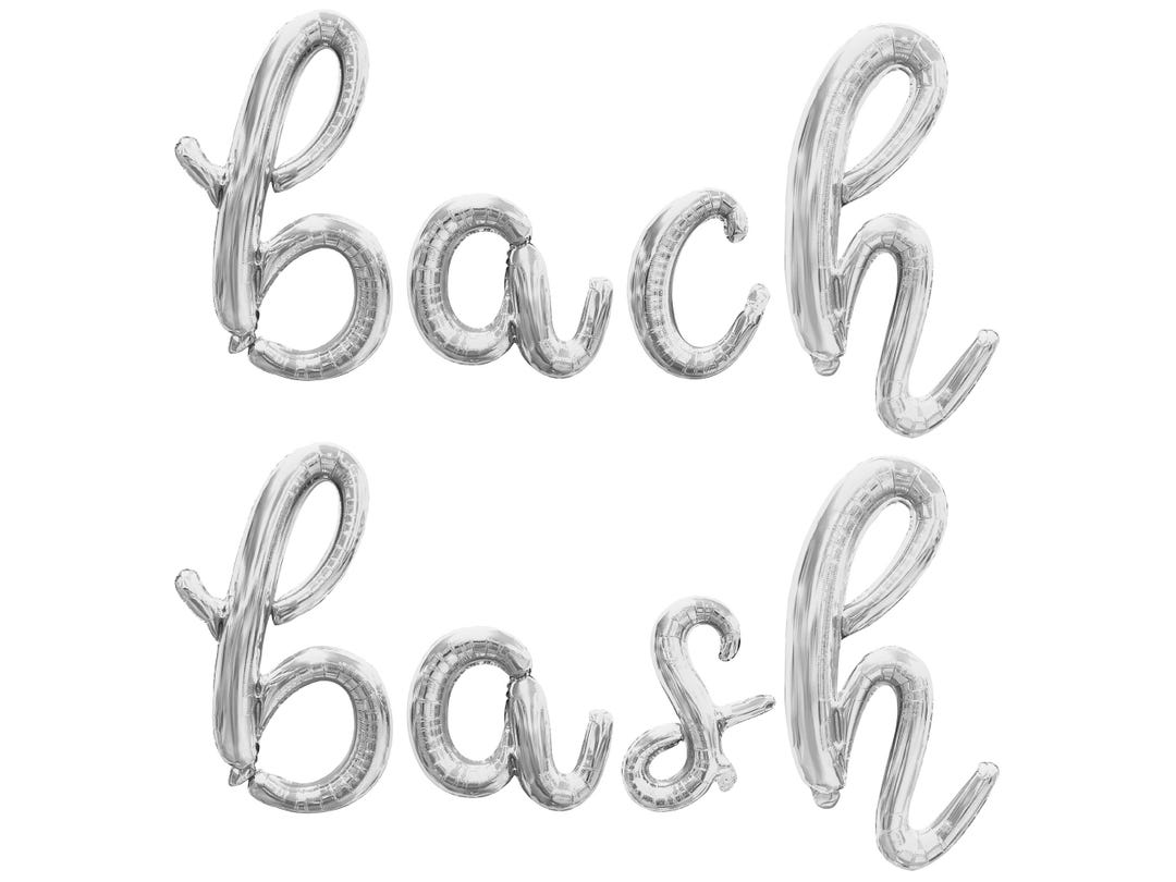 BACH BASH Cursive Letter Balloon Banner - Gold, Rose Gold & Silver ...