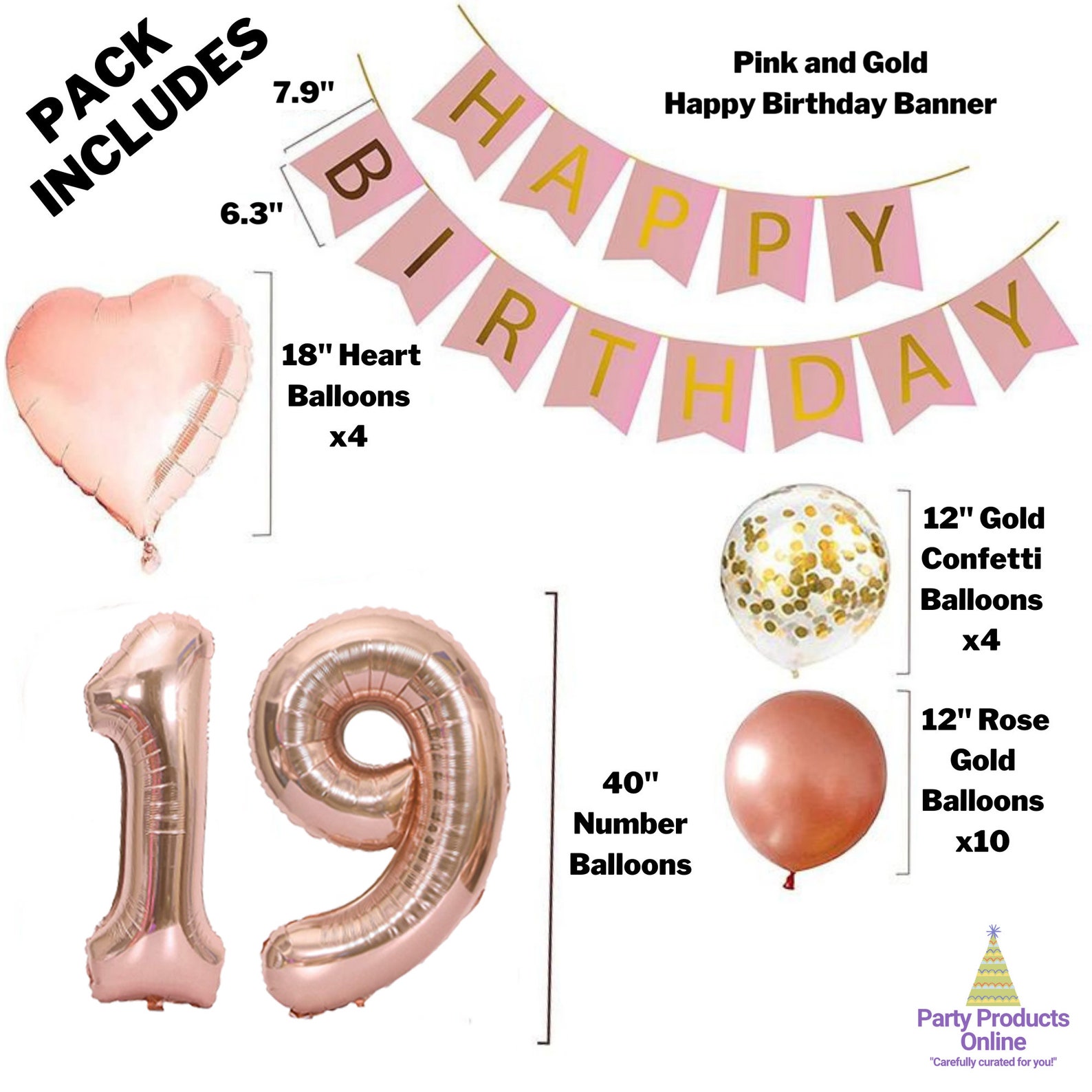 19th Birthday Decorations for Her Pink and Rose Gold 19th - Etsy