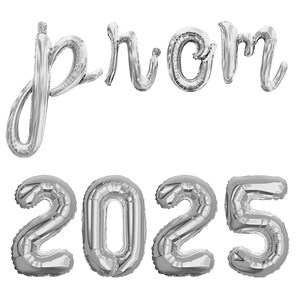 PROM 2025 Cursive Letter Balloon Banner - Gold, Rose Gold & Silver ...