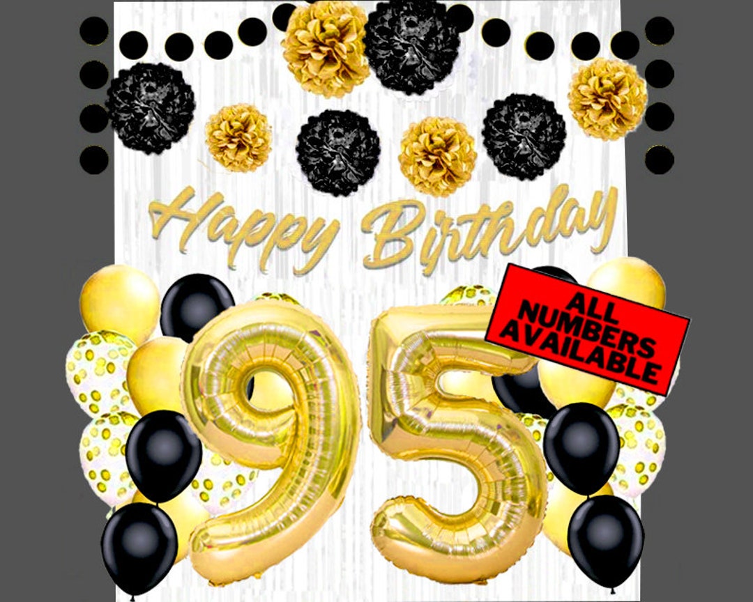 Gold & Black 95th Birthday Decorations for Women - 40" Number Balloons ...