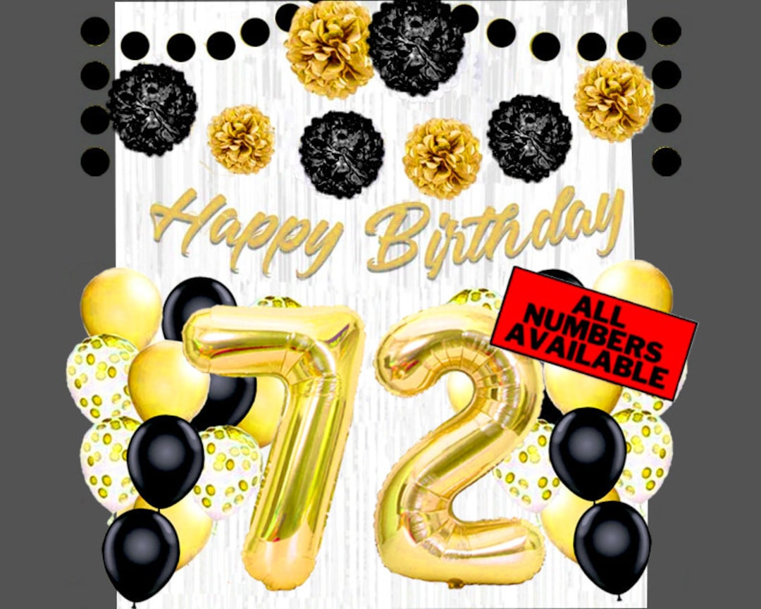 Gold & Black 72nd Birthday Decorations for Women - 40" Number Balloons ...