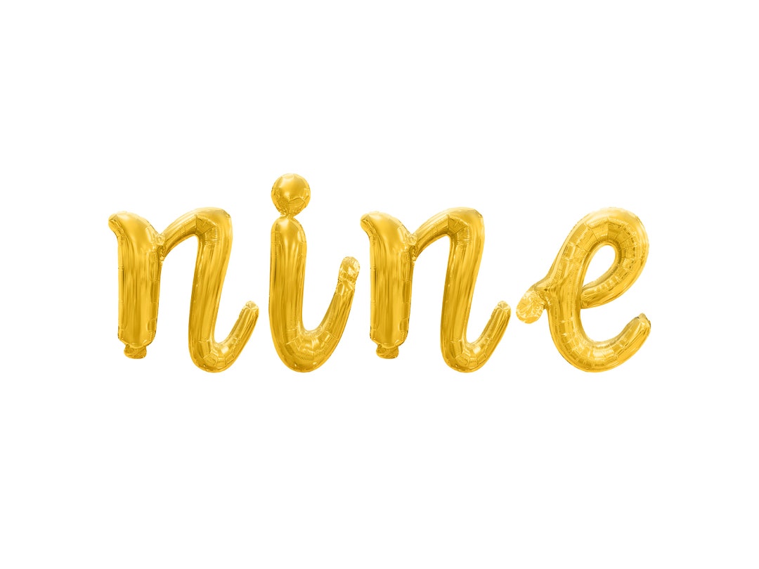 NINE Cursive Script Letter Balloon Banner - Gold, Rose Gold & Silver ...