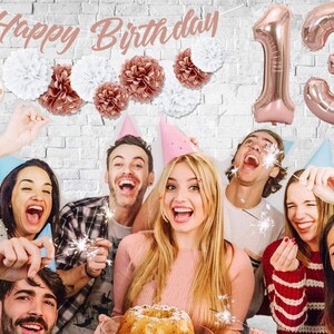 Rose Gold 13th Birthday Decorations for Girls - 40" Number Balloons ...