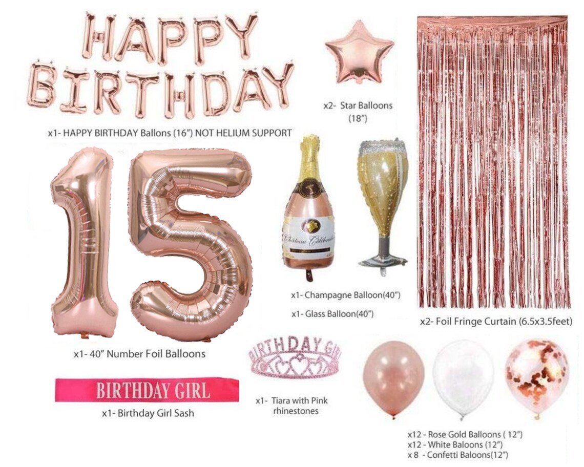 15th Birthday Rose Gold Decorations Incl. 40 Number - Etsy