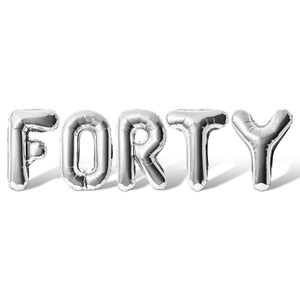 FORTY Letter Balloon Banner - 10 Color Options - 40th Birthday Party ...