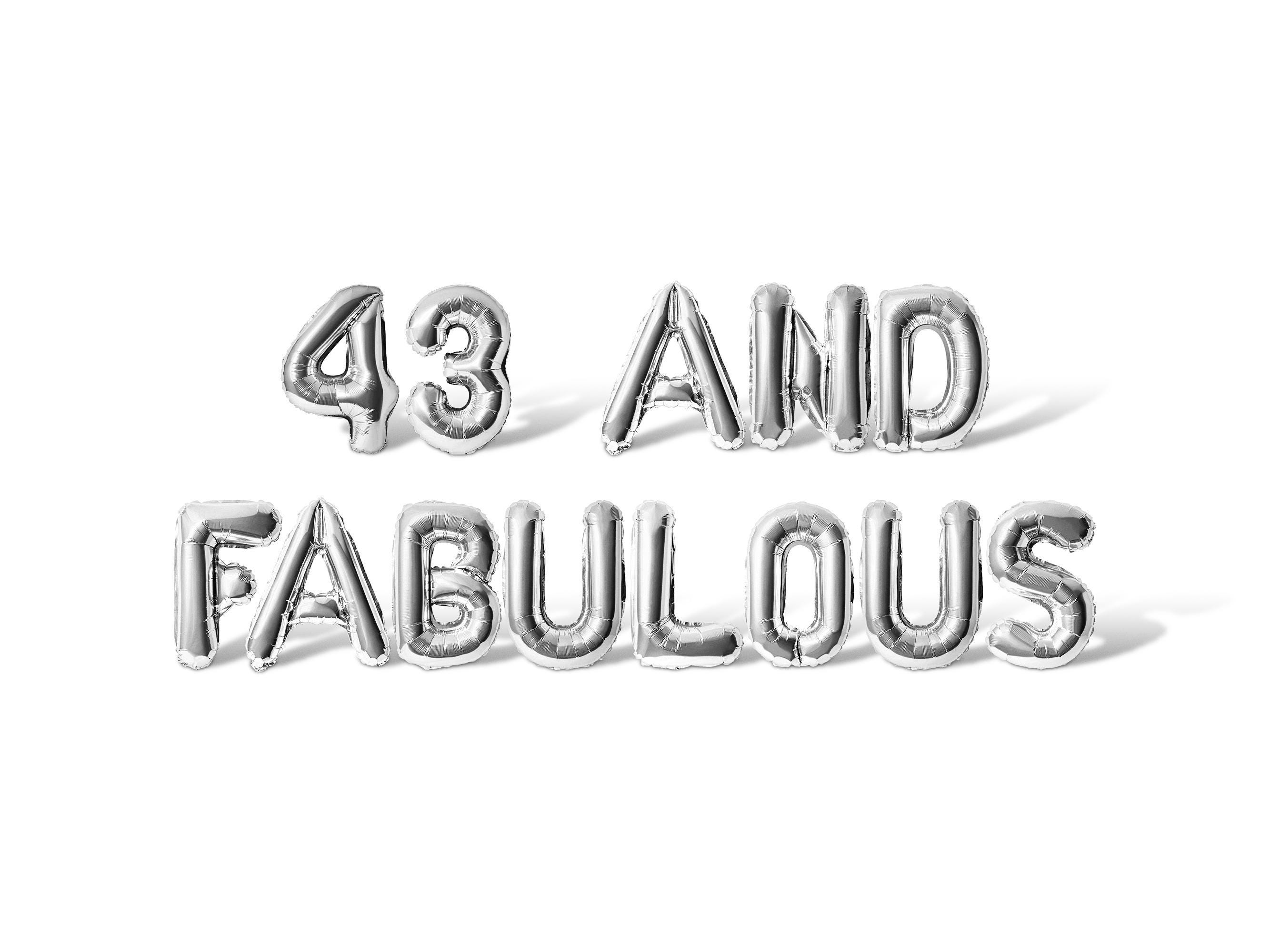 43 AND FABULOUS Letter & Number Balloon Banner - 10 Color Options ...