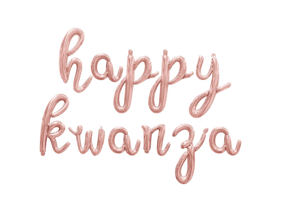 HAPPY KWANZA Cursive Letter Balloon Banner - Gold, Rose Gold & Silver - Kwanza Party Decorations ...
