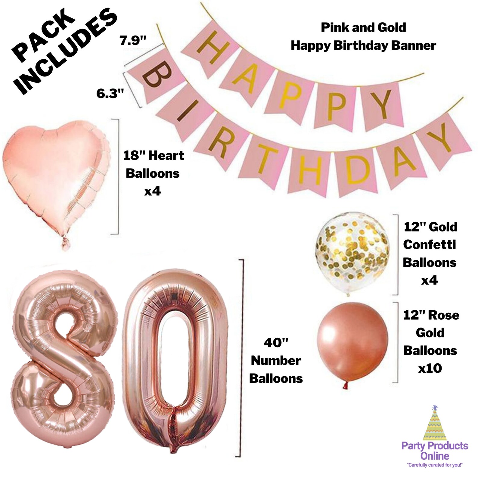 80th Birthday Decorations for Her Pink and Rose Gold 80th - Etsy