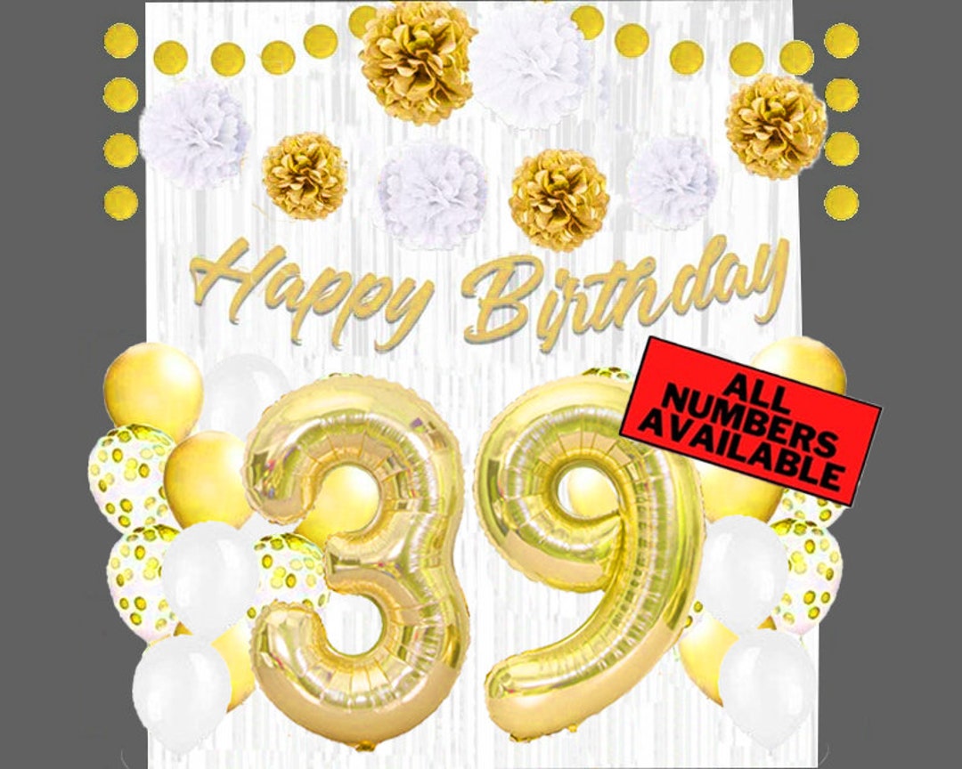Gold & White 39th Birthday Decorations for Women 40 Number Balloons ...