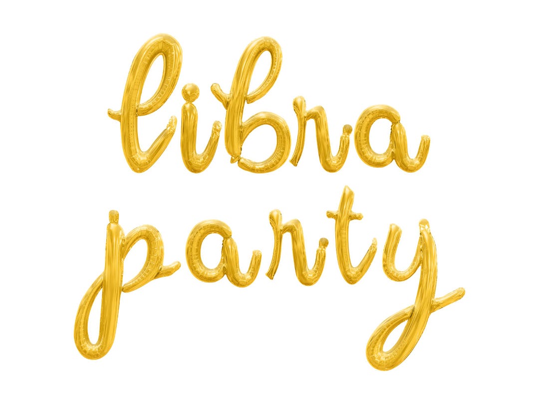 LIBRA PARTY Cursive Script Letter Balloon Banner - Gold, Rose Gold ...