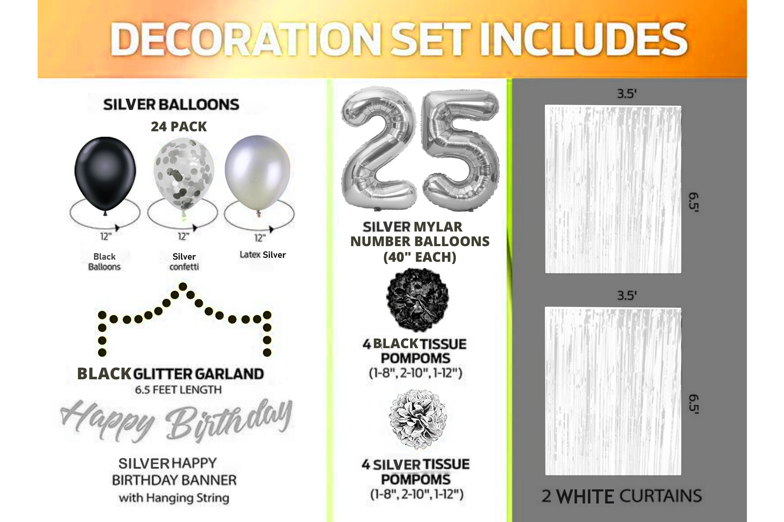 Black & Silver 25th Birthday Decorations for Men 40 | Etsy