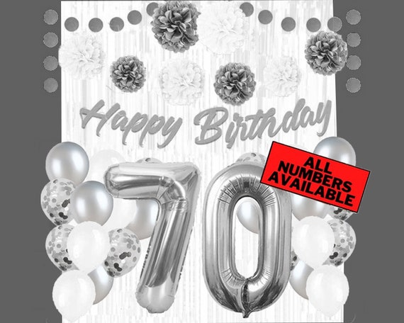 White & Silver 70th Birthday Decorations for Men 40 - Etsy