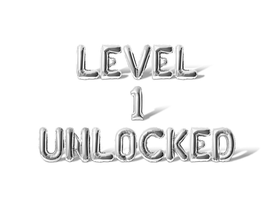 LEVEL 1 UNLOCKED Letter Balloon Banner - 10 Color Options - Birthday ...