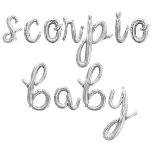 SCORPIO BABY Cursive Script Letter Balloon Banner - Gold, Rose Gold ...