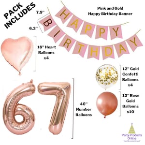 67th Birthday Decorations for Her - Pink and Rose Gold - 67th Birthday ...