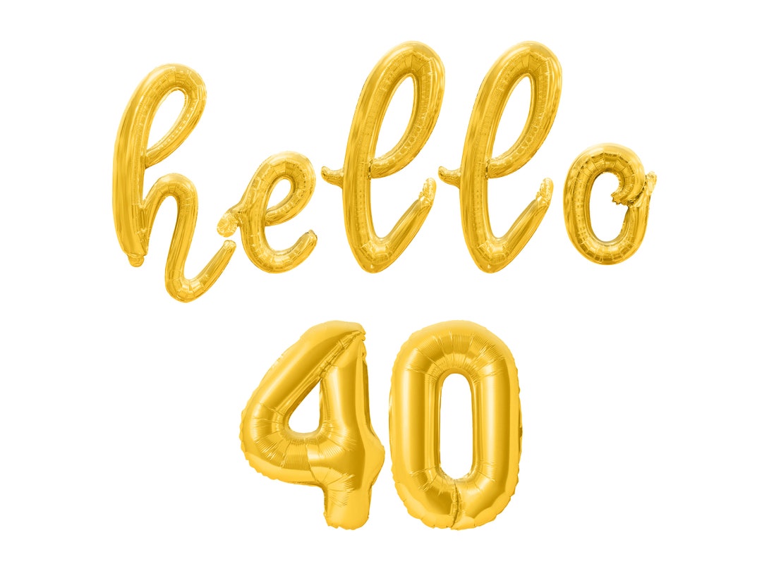 HELLO 40 Cursive Letter and Number Balloon Banner Gold, Rose Gold ...