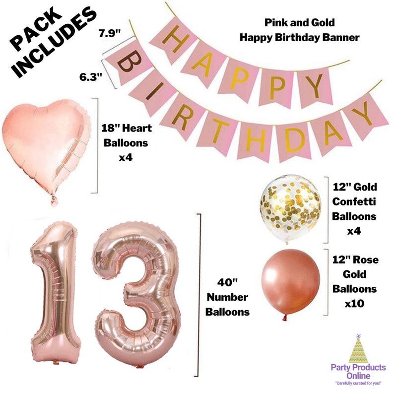 13th Birthday Decorations for Her Pink and Rose Gold 13th - Etsy