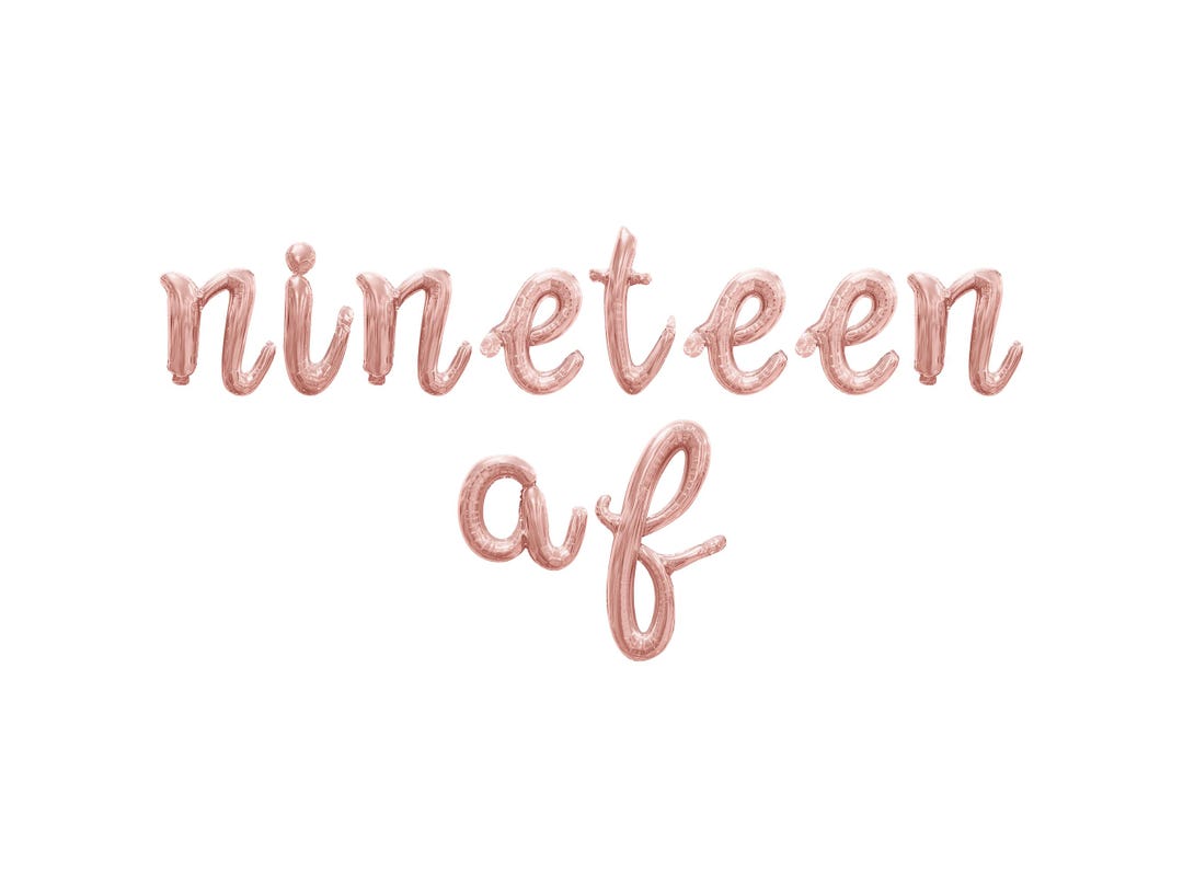 NINETEEN AF Cursive Letter Balloon Banner - Gold, Rose Gold & Silver ...