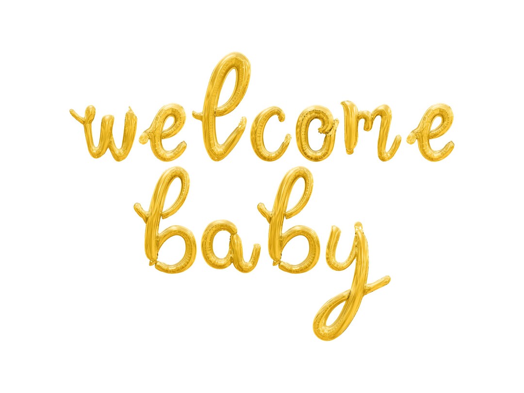 WELCOME BABY Cursive Letter Balloon Banner - Gold, Rose Gold & Silver ...