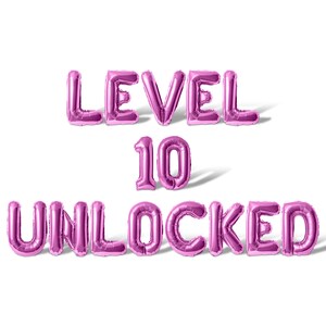 LEVEL 10 UNLOCKED Letter Balloon Banner - 10 Color Options - 10th ...