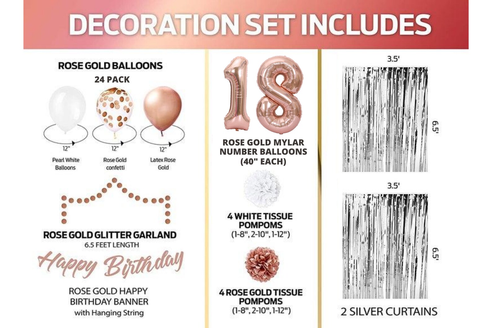 Rose Gold 18th Birthday Decorations for Girls 40 - Etsy