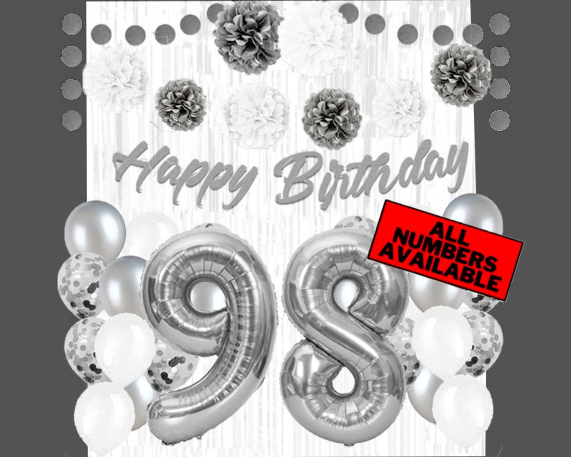 Silver & Black 98th Birthday Decorations for Women 40 | Etsy