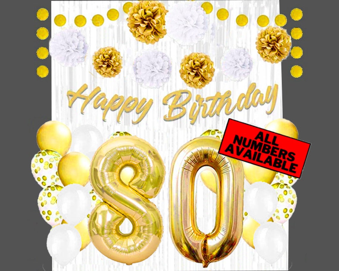 White & Silver 80th Birthday Decorations for Men 40 | Etsy