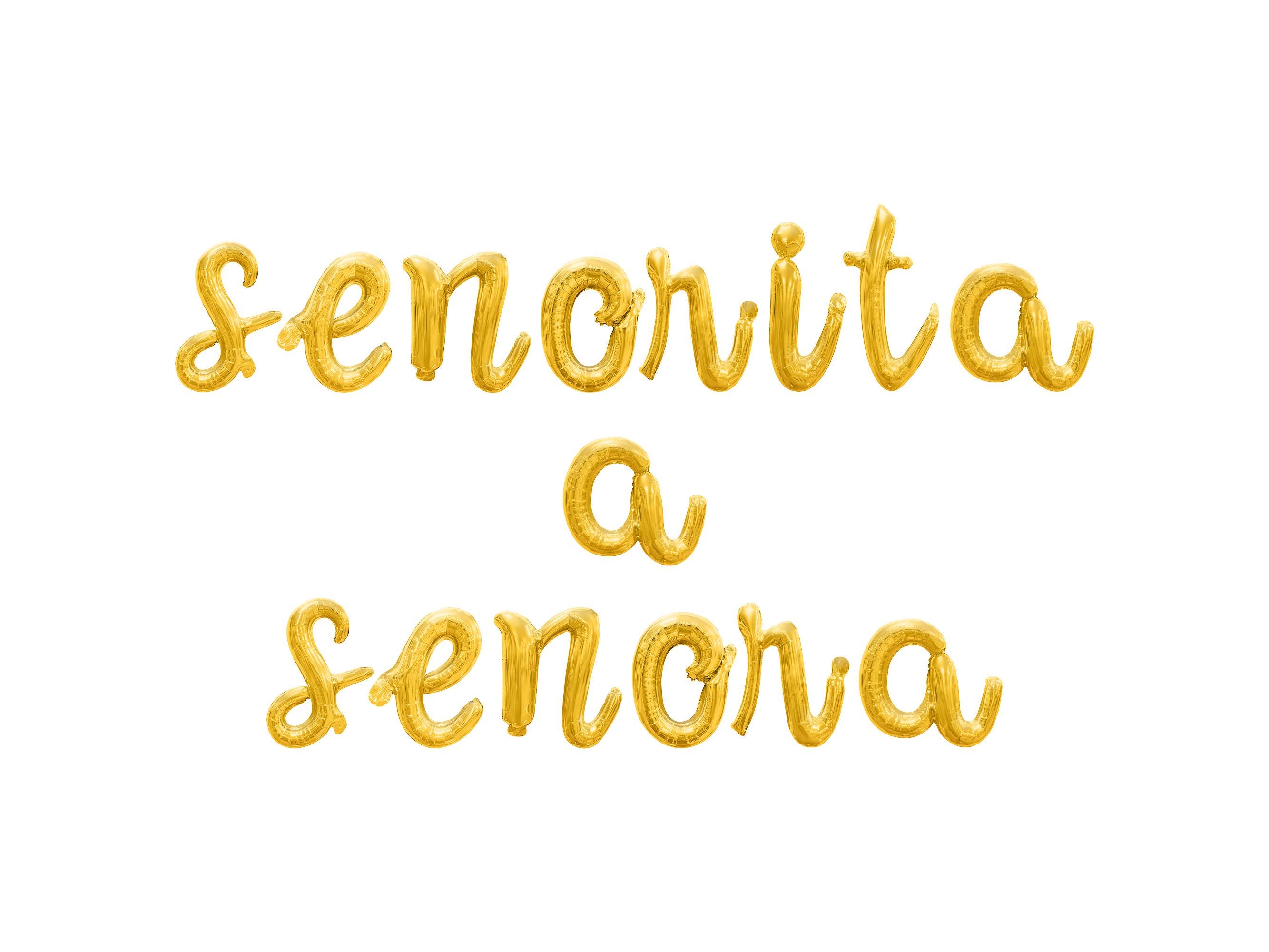 SENORITA A SENORA Cursive Letter Balloon Banner - Gold, Rose Gold ...