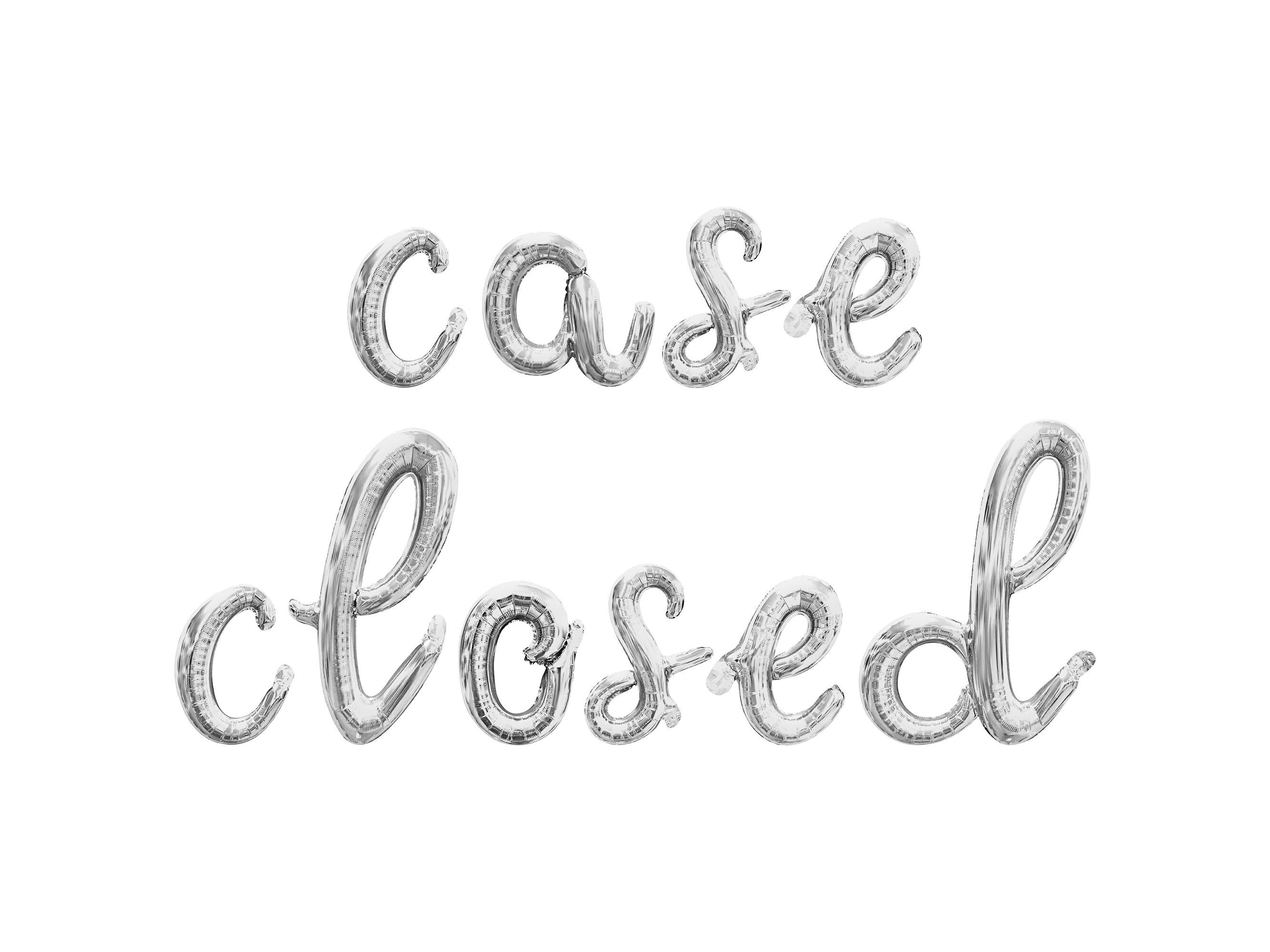 CASE CLOSED Cursive Letter Balloon Banner - Gold, Rose Gold & Silver ...