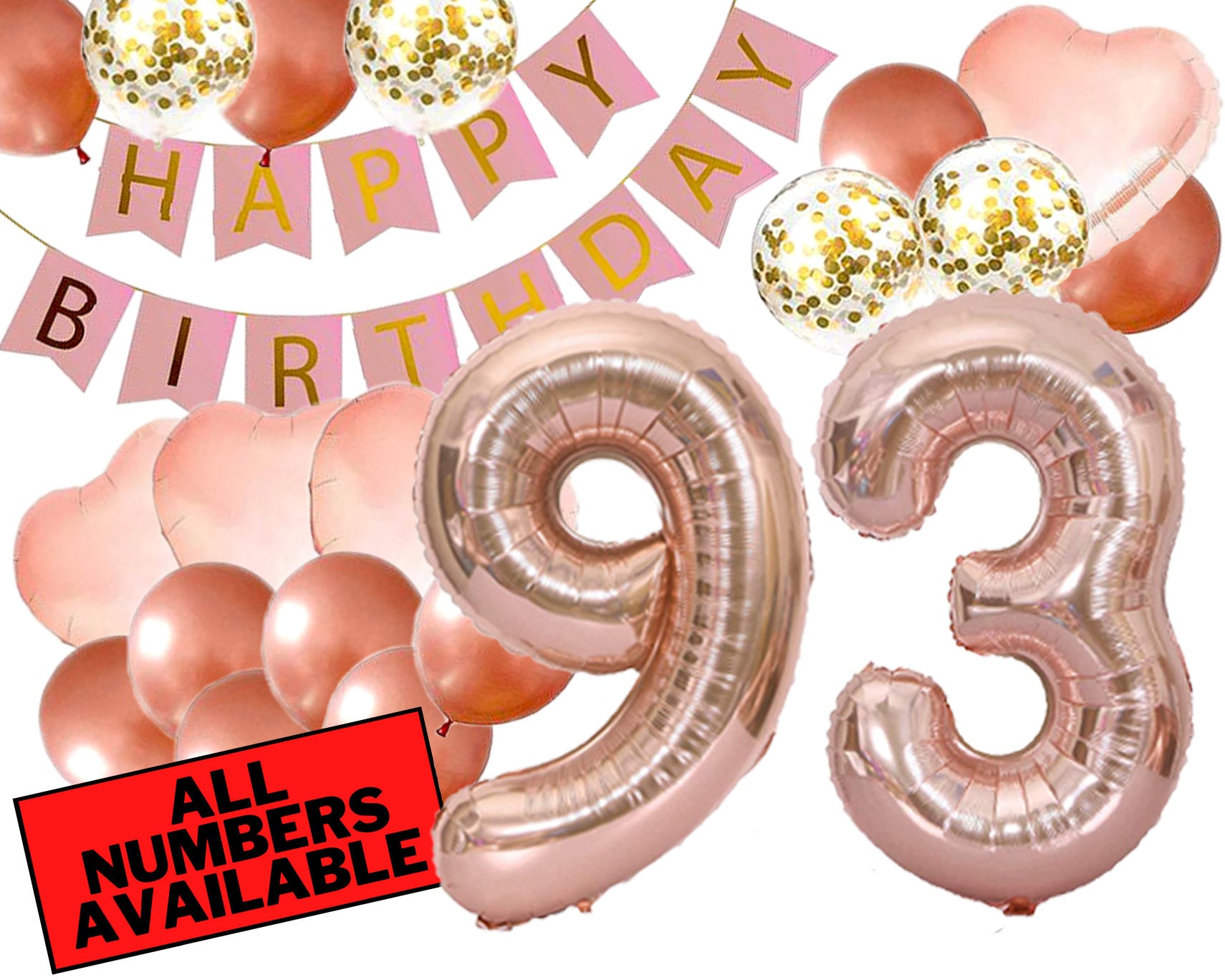 93rd Birthday Decorations for Her Pink and Rose Gold 93rd | Etsy