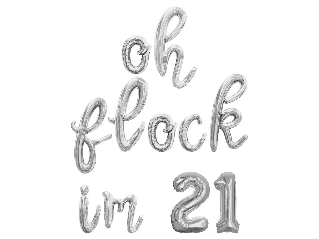 OH FLOCK IM 21 Cursive Script Letter Balloon Banner - Gold, Rose Gold ...