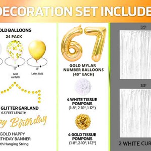 Gold & White 67th Birthday Decorations for Women - 40" Number Balloons ...