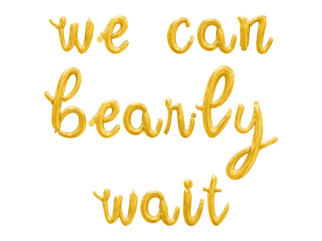 We Can Bearly Wait Cursive Letter Balloon Banner - Gold, Rose Gold ...