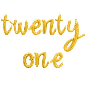 TWENTY ONE Cursive Letter and Number Balloon Banner - Gold, Rose Gold ...