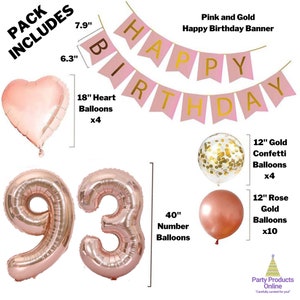 93rd Birthday Decorations for Her - Pink and Rose Gold - 93rd Birthday ...