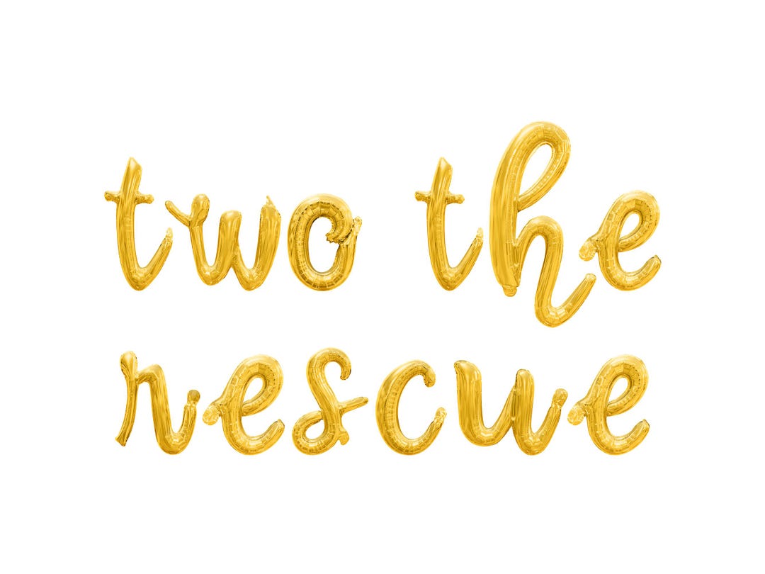 TWO THE RESCUE Cursive Letter Balloon Banner - Gold, Rose Gold & Silver ...