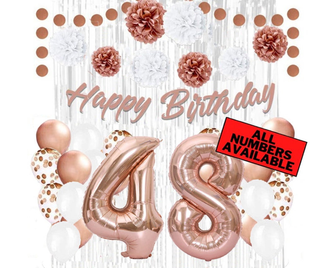Rose Gold 48th Birthday Decorations for Women - 40" Number Balloons ...