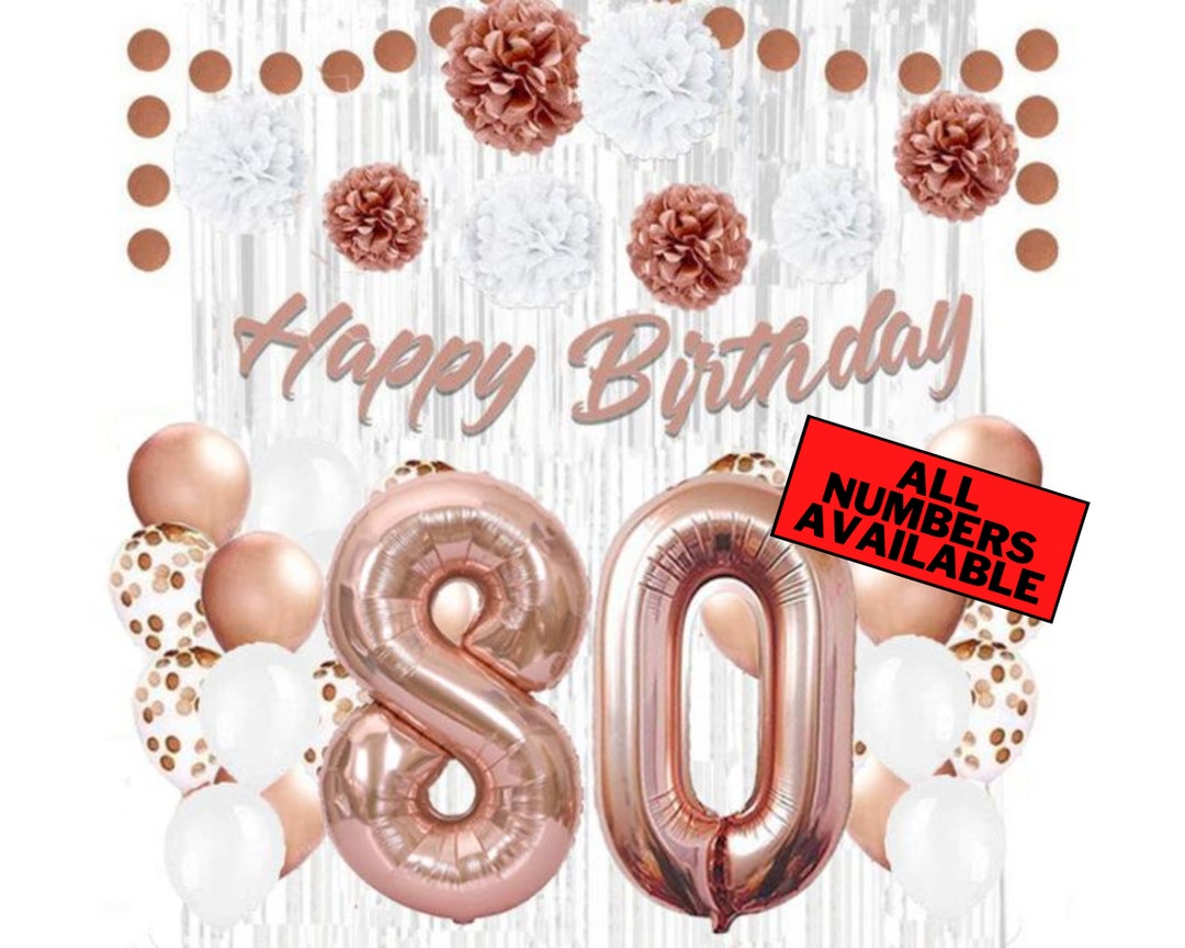 Rose Gold 80th Birthday Decorations for Women - 40" Number Balloons ...