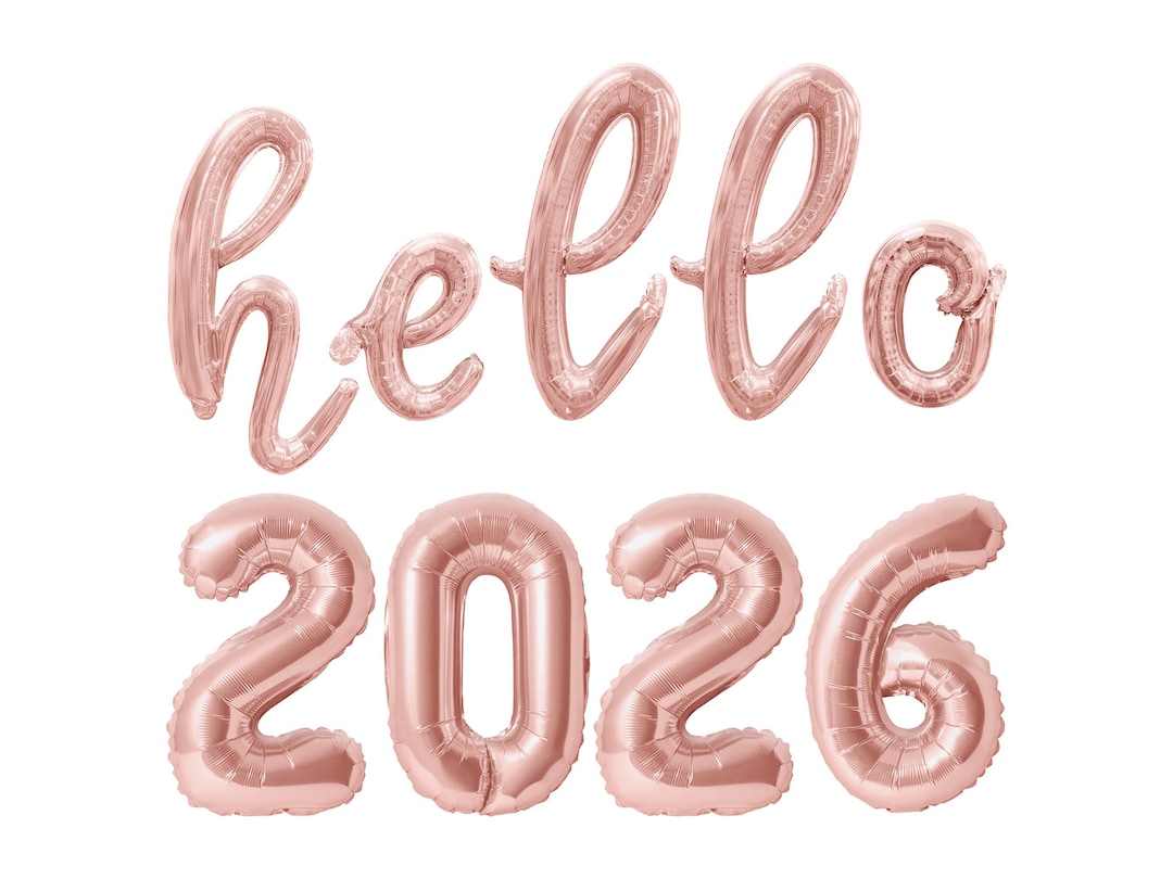 HELLO 2026 Cursive Letter and Number Balloon Banner - Gold, Rose Gold ...