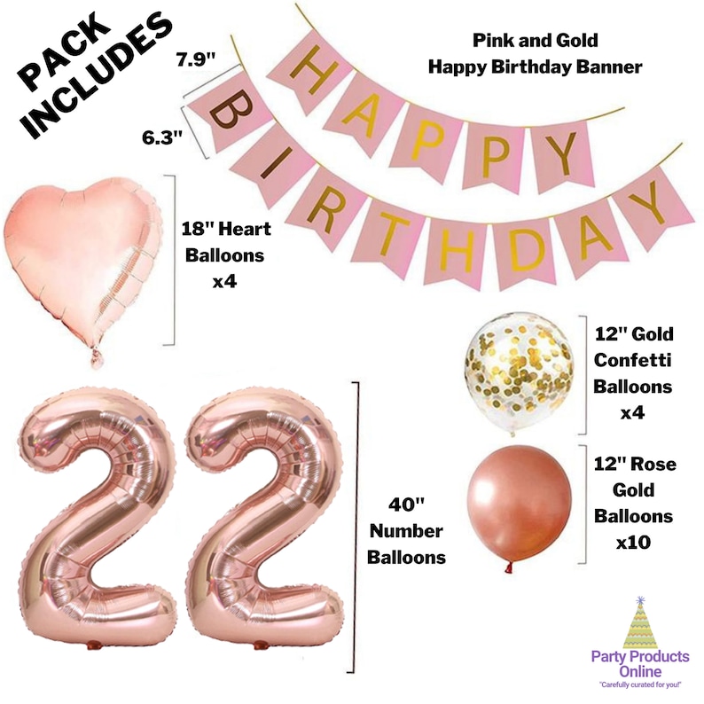 22nd Birthday Decorations For Her Pink And Rose Gold 22nd Etsy