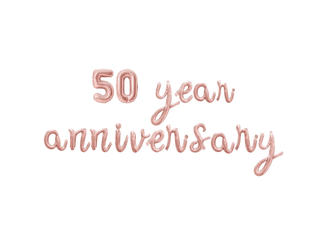 50 YEAR ANNIVERSARY Cursive Script Letter Balloon Banner - Gold, Rose ...