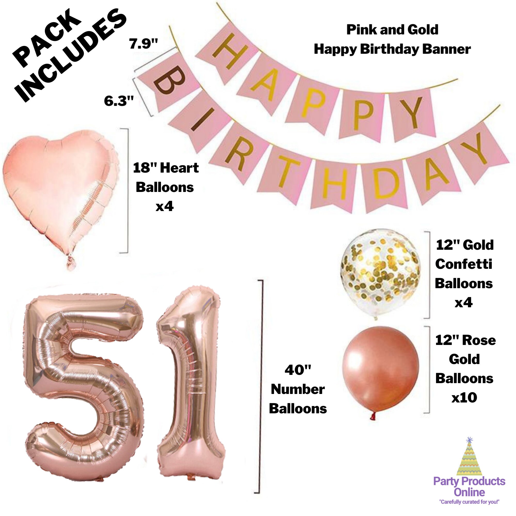 51st Birthday Decorations for Her Pink and Rose Gold 51st | Etsy